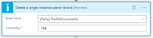 Action: Delete a single-instance panel record